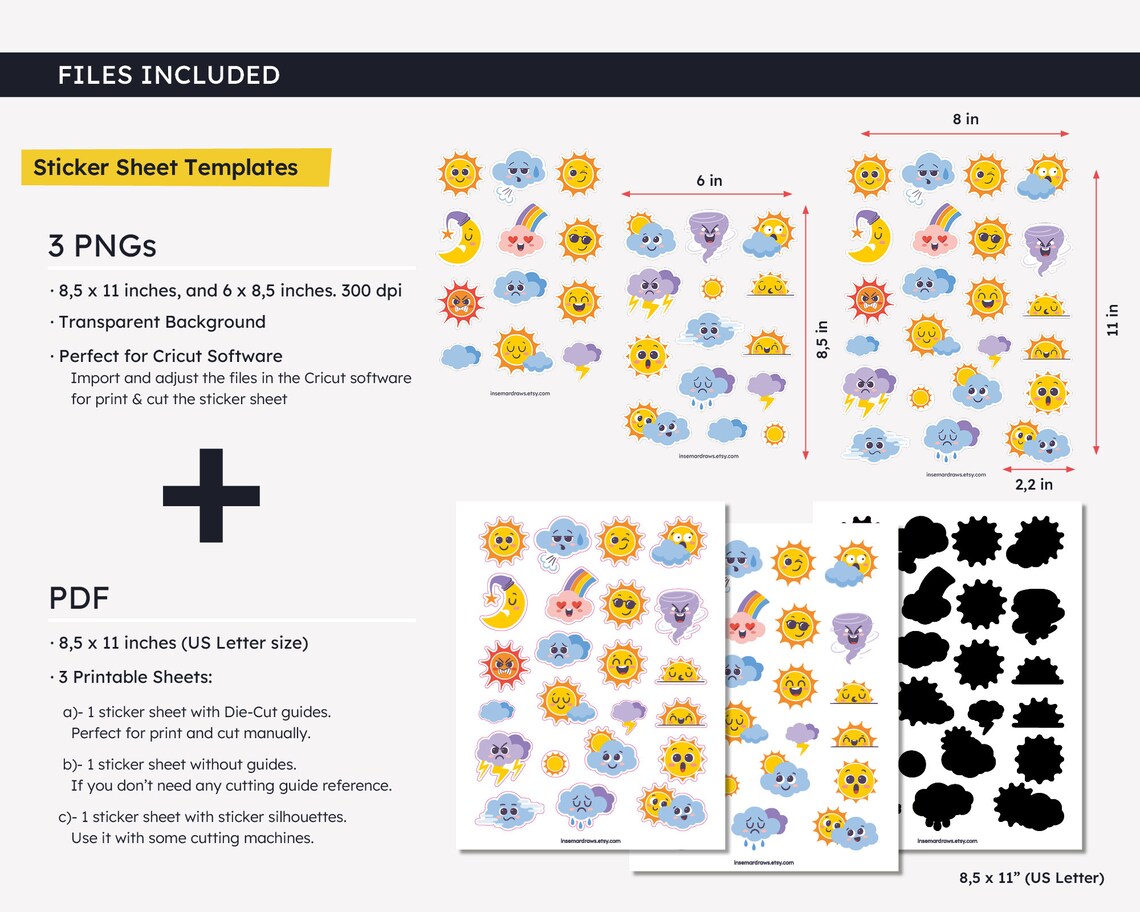 Weather Stickers, Emoticon Printable Stickers, Mood Stickers, Sunny ...