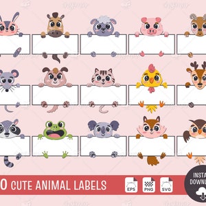 Animals Holding Banners Label Template Animal Cliparts - Etsy
