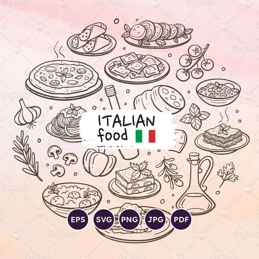 Italian Food Icons. Typical Italian Food & Ingredients. SVG Vector ...