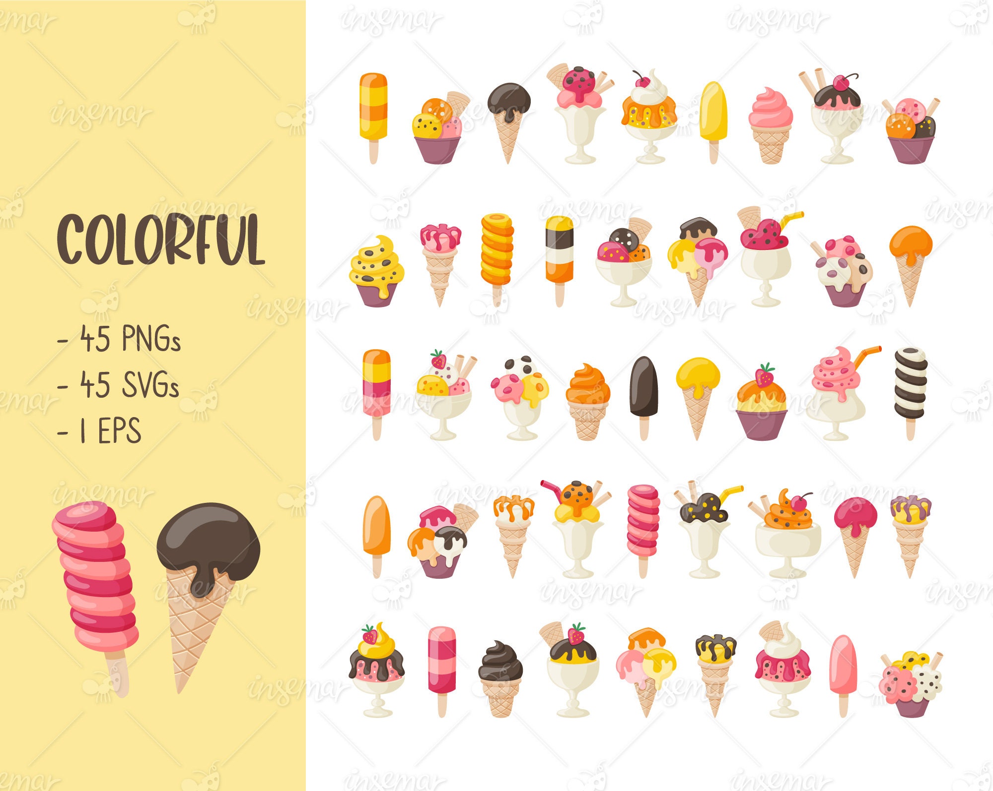 Ice-cream Clip Art Collection: Popsicle, Sundae, Ice Cone. Isolated ...