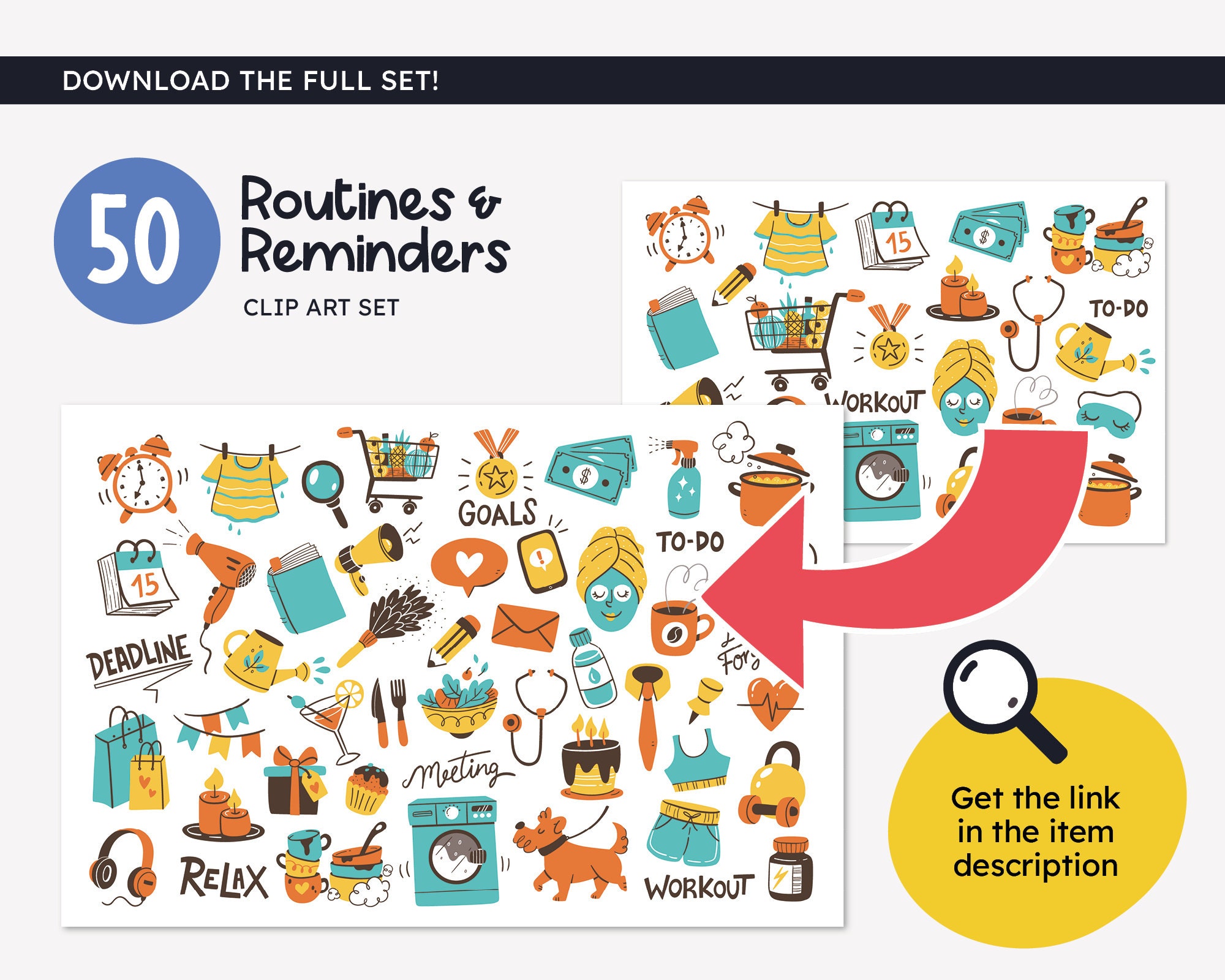 Daily Routines Cliparts, Reminder Cliparts, Lifestyle Icons, Calendar ...