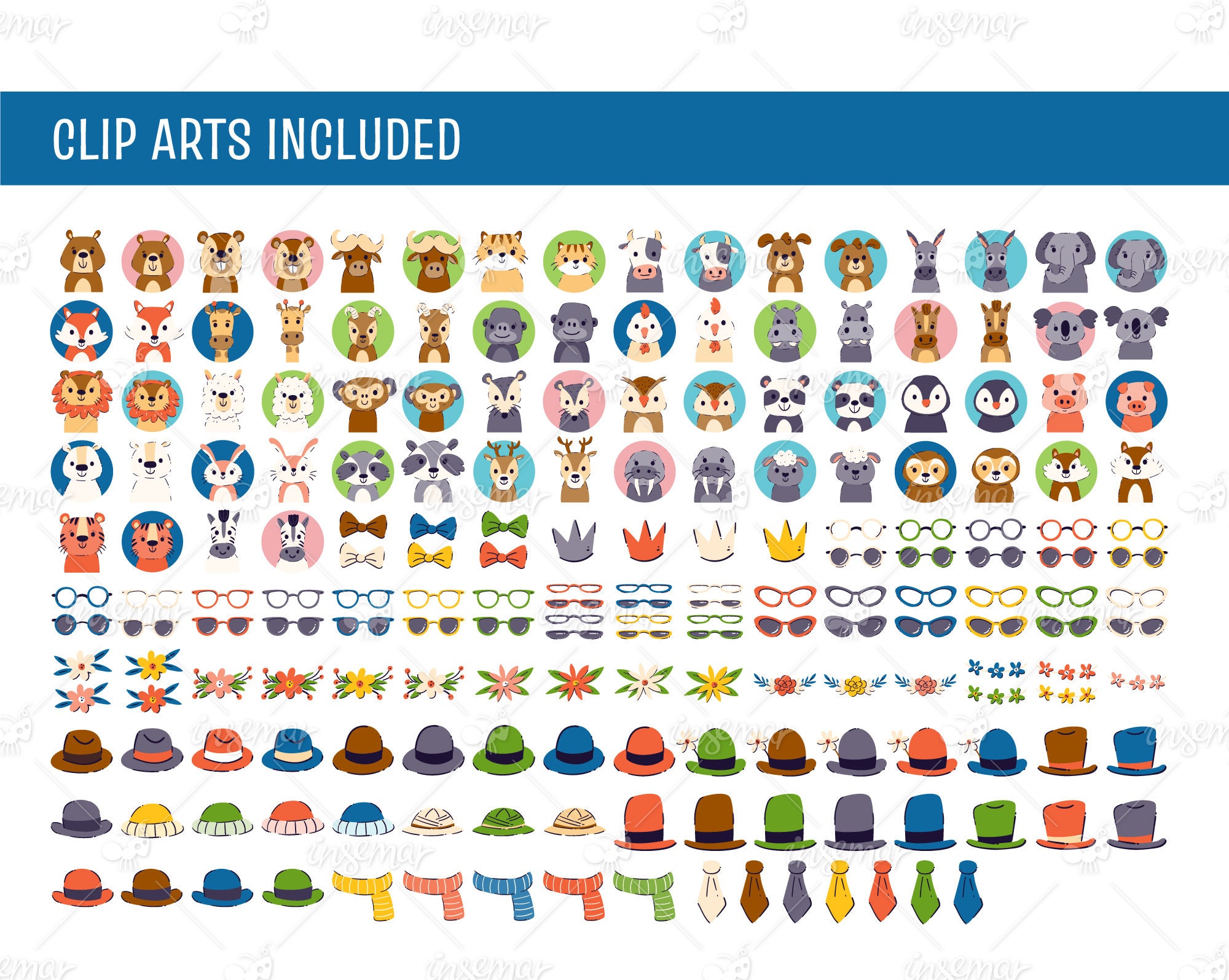 Animal Avatar Creator Kit / Avatar Maker /animal Clip Arts / Cute ...