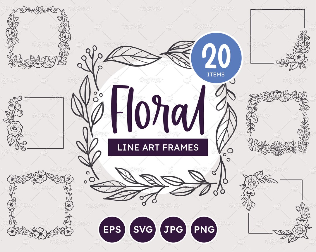 Floral Frames SVG, Botanical Frame Set, Wedding Floral Frames, Square ...