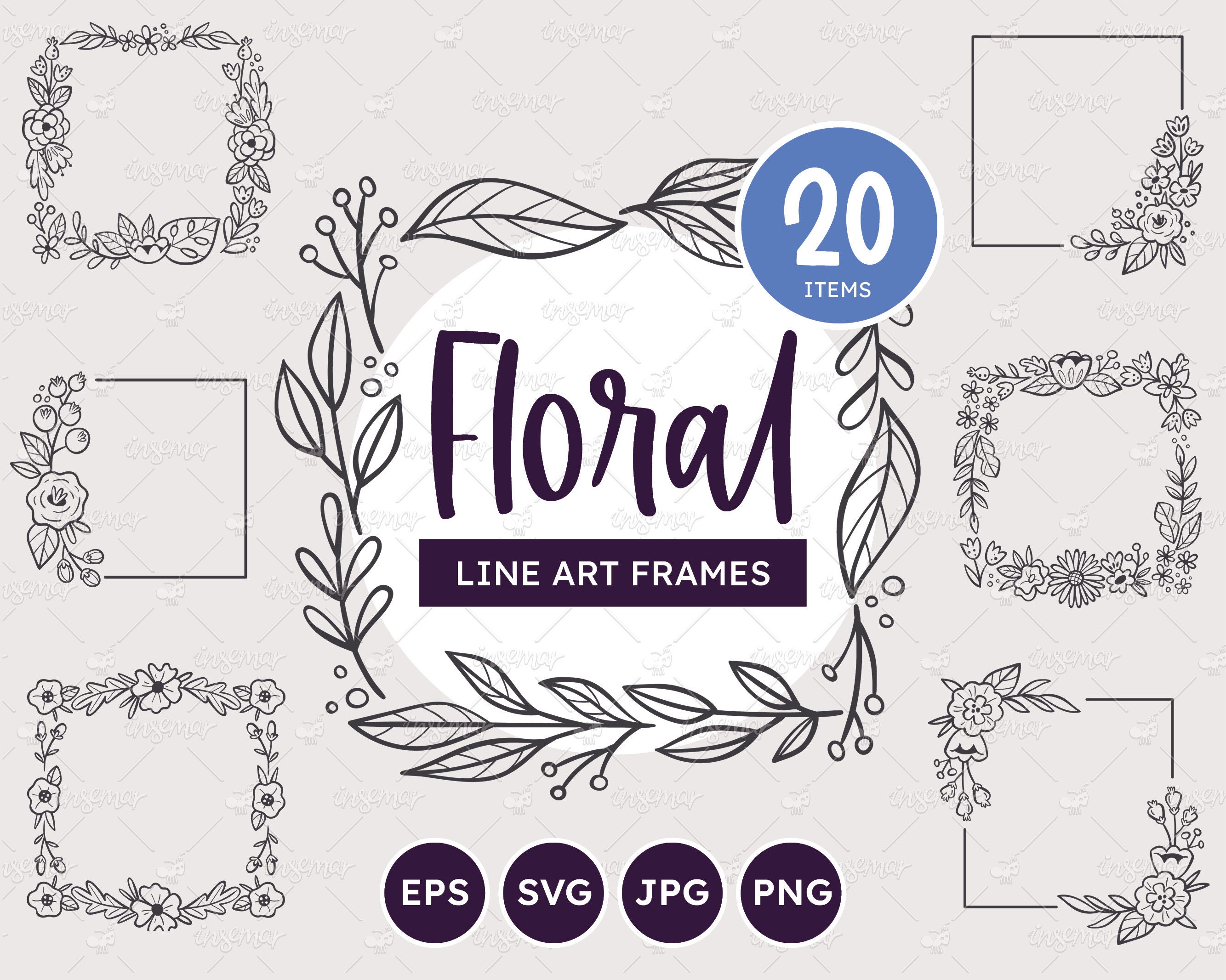 Floral Frames SVG, Botanical Frame Set, Wedding Floral Frames, Square ...