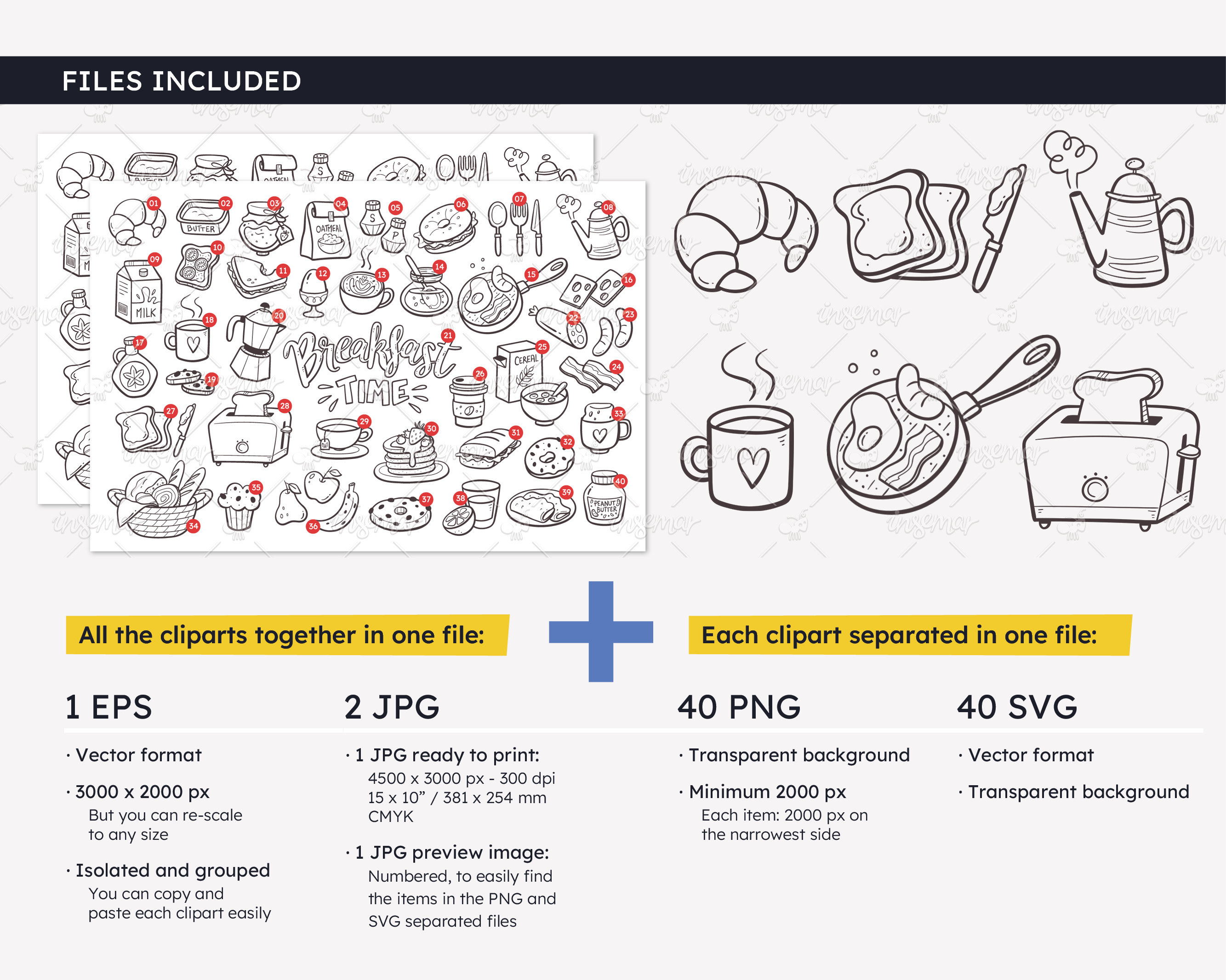 Breakfast Doodle Clipart Set, Good Morning Food Line Art Collection ...