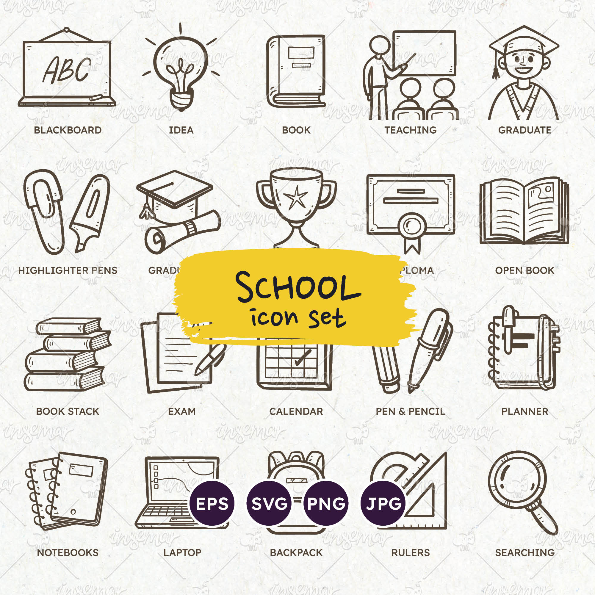 Shool Icon Set, Doodle School Icons, Line Art Back to School ...