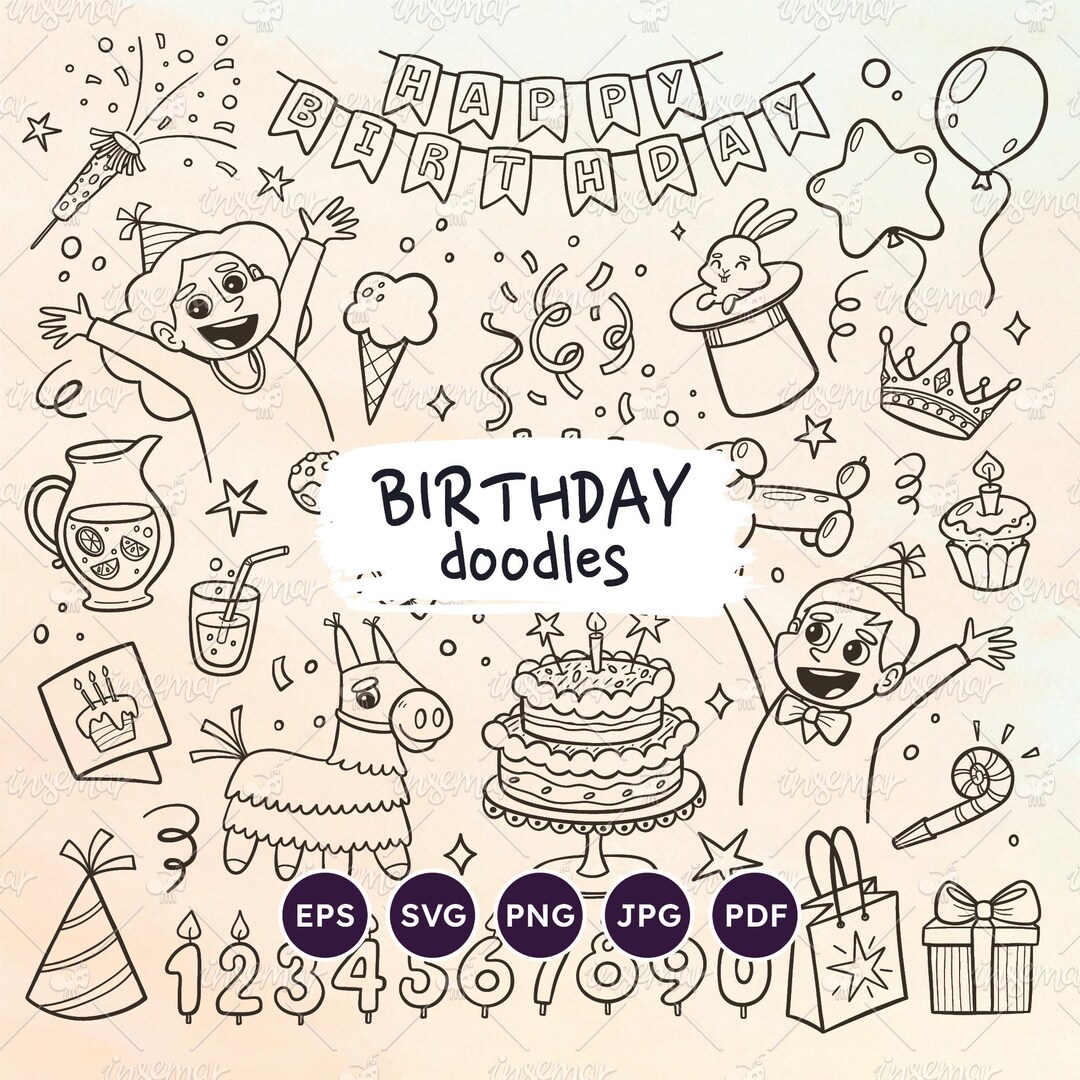 Birthday Doodle Clipart Collection, Party Icons (digital Download) - Etsy