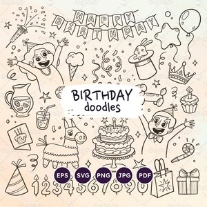 Birthday Doodle Clipart Collection, Party Icons (digital Download) - Etsy
