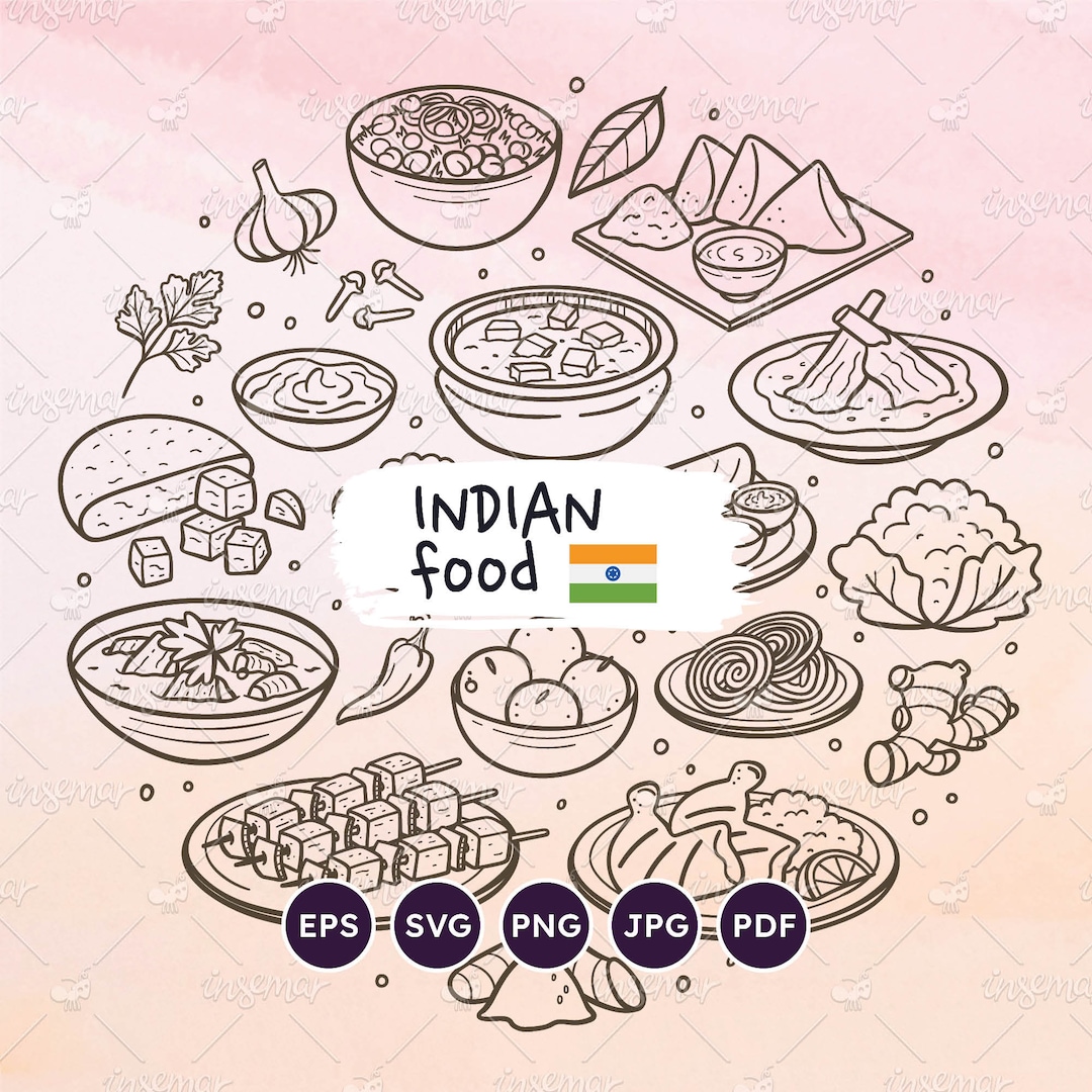 Indian Food Doodle Icons: Hand-drawn Local Food & Ingredients (EPS, SVG ...