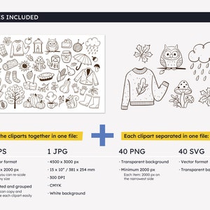 Autumn Doodle Clip-art Set, Fall Season Doodles, Cute Autumn Elements ...