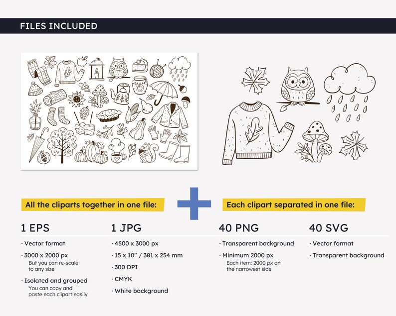 Autumn Doodle Clip-art Set, Fall Season Doodles, Cute Autumn Elements ...