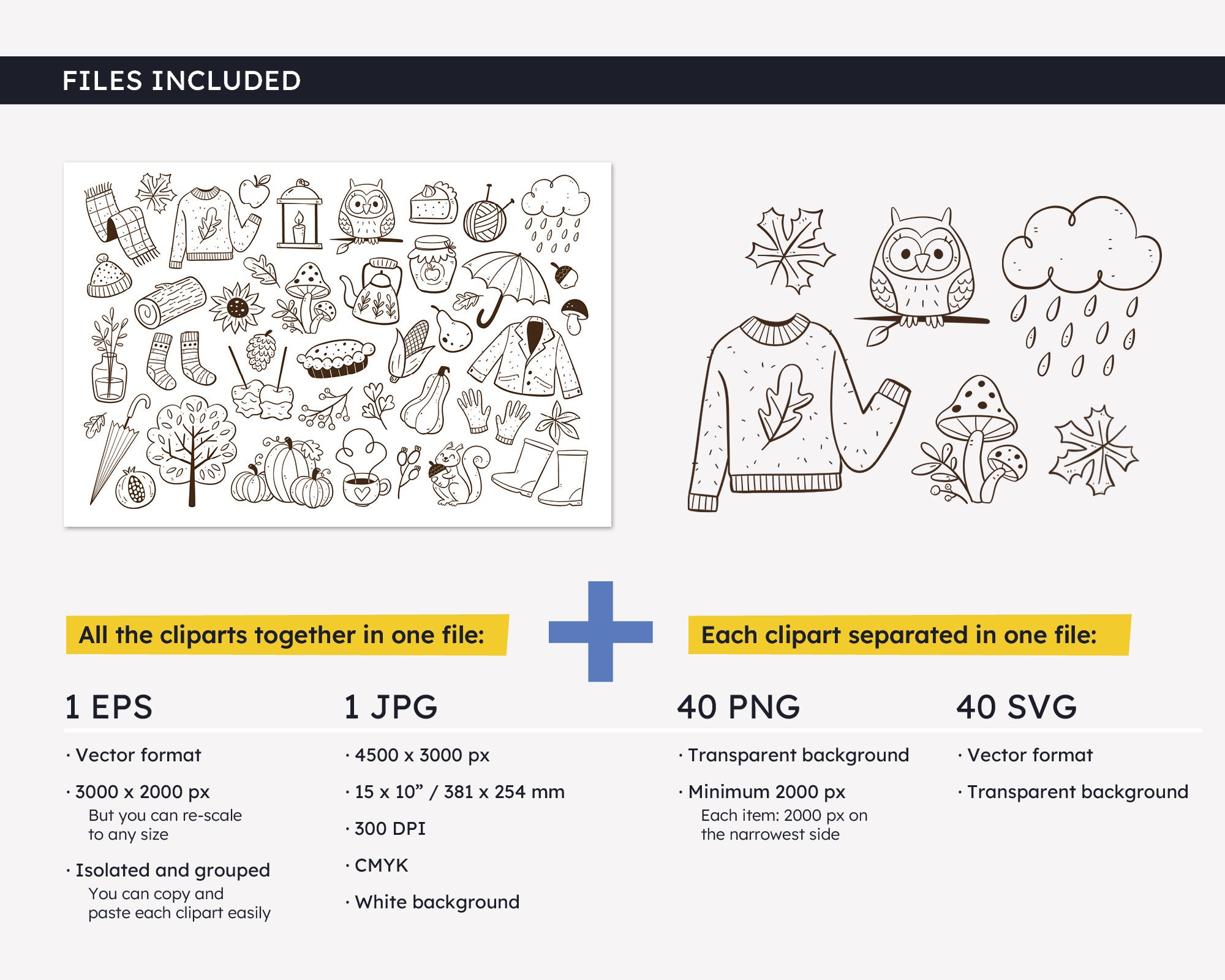 Autumn Doodle Clip-art Set, Fall Season Doodles, Cute Autumn Elements ...