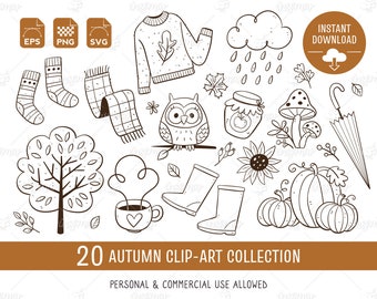 Autumn Doodle Clip Art - Etsy