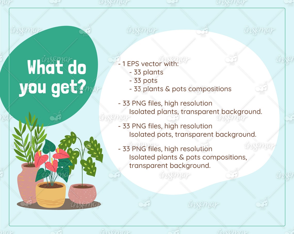 Houseplant Clip Art Collection, Isolated Plants & Pots Illustrations ...