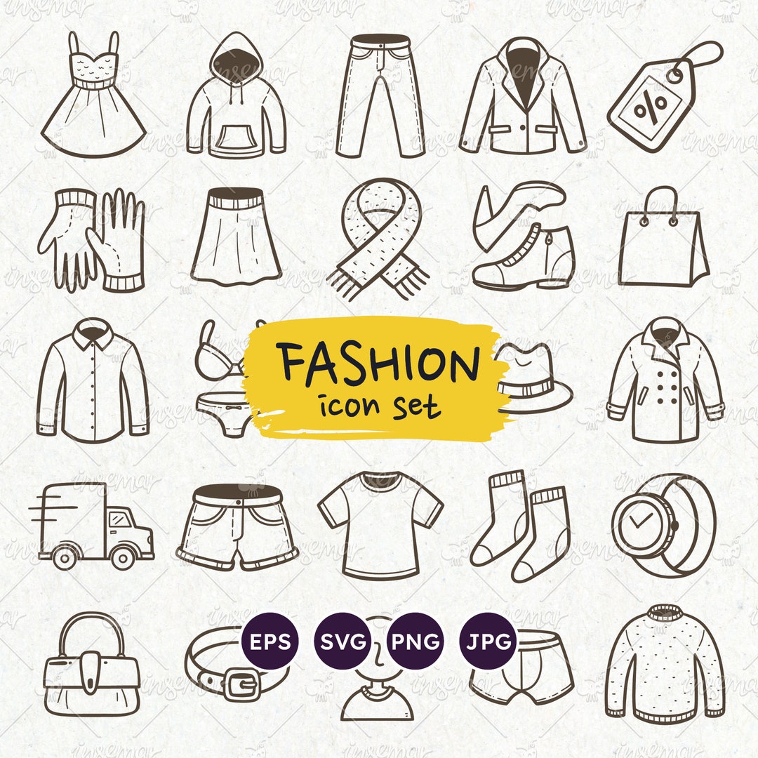 Clothing Icons: Hand-drawn Fashion Apparel & Accessories (EPS, SVG, PNG ...