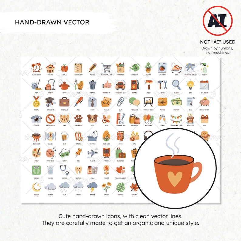 Everyday Icon Set, 100 Daily Life Icons, Daily Planner Icons, To-do ...