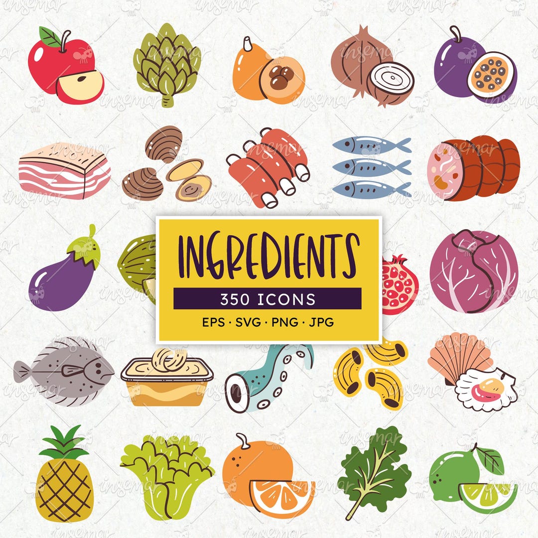 Food Icons: 350 Cooking Recipe Ingredients. EPS, SVG, PNG - Etsy
