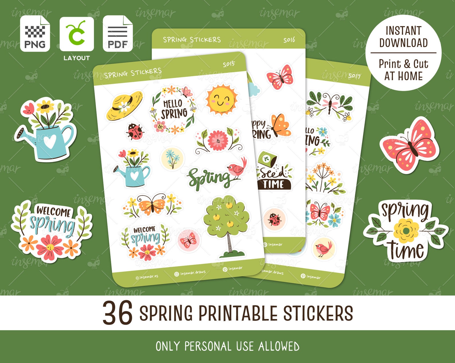 Spring Season Printable Stickers, Digital Stickers, Seasonal Stickers ...