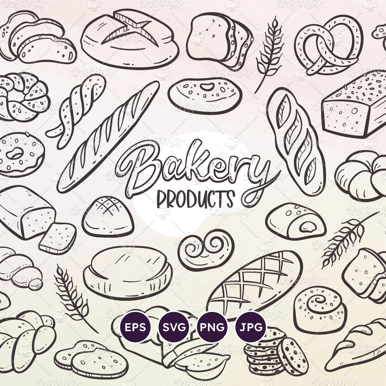 Bakery Doodles, Types of Bread Clipart Set, Baked Goods, French ...