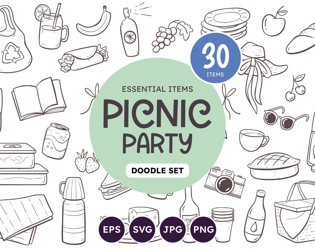 Doodle Picnic Essentials, Picnic Party Clip Arts, Bullet Journal ...
