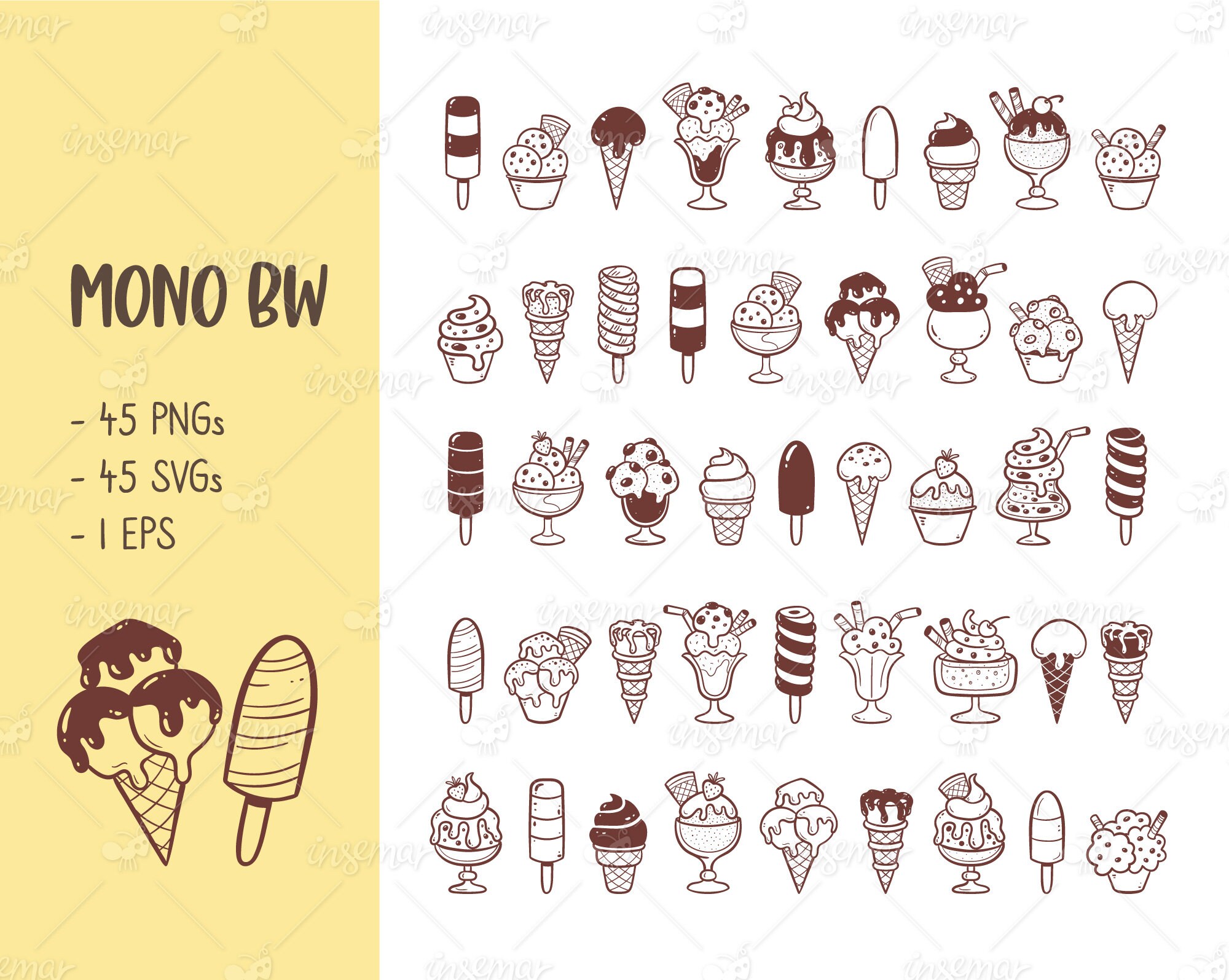 Ice-cream Clip Art Collection: Popsicle, Sundae, Ice Cone. Isolated ...