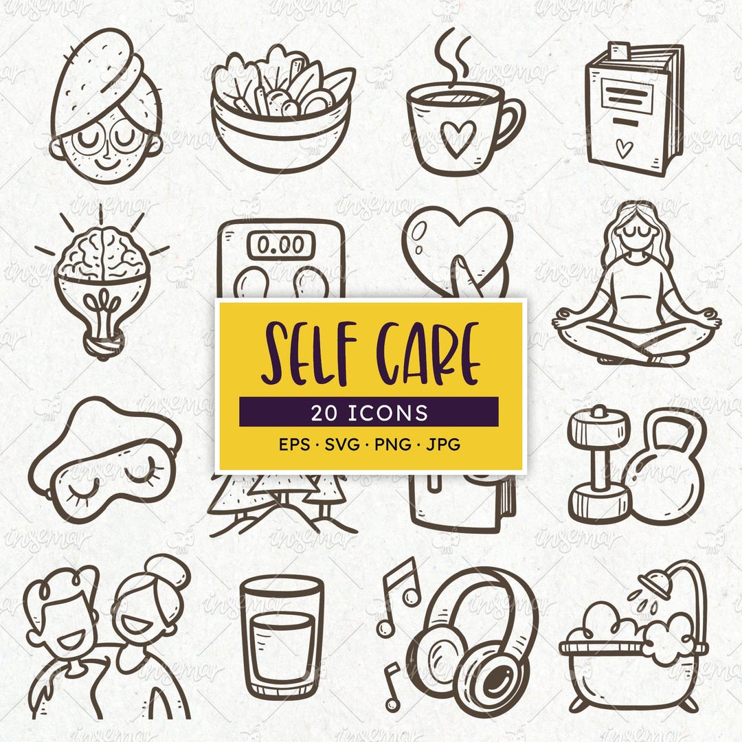 Self Care Icons: Mental Health & Habits Digital Stickers (EPS, SVG, PNG ...