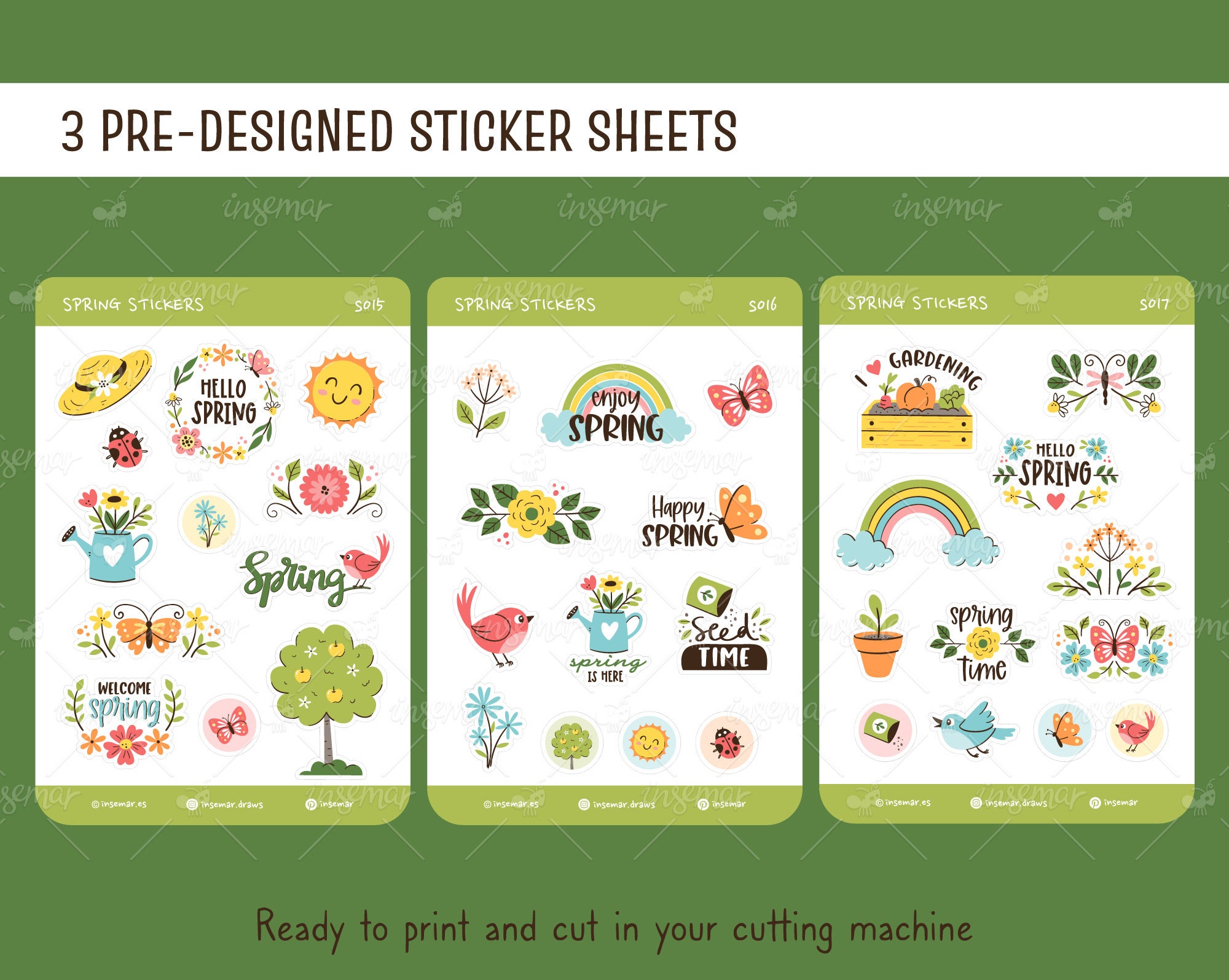 Spring Season Printable Stickers, Digital Stickers, Seasonal Stickers ...