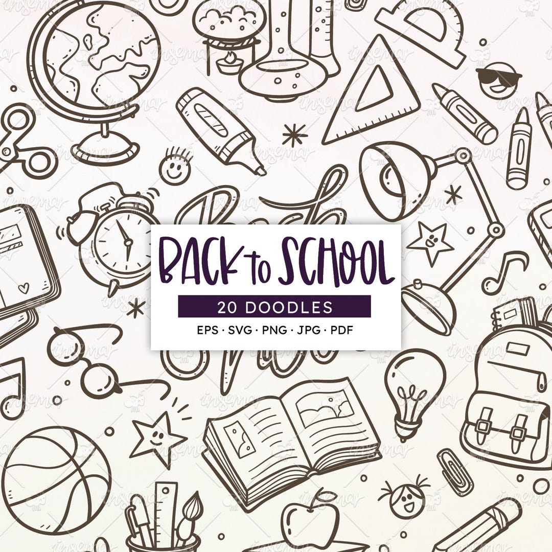 Back to School Doodles: Line Art Clipart, PNG SVG EPS (digital Download ...