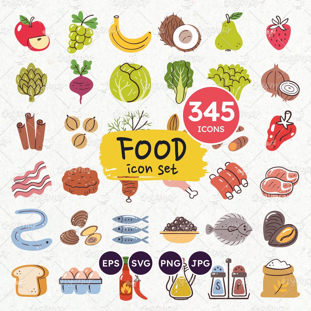 Iconos de comida SVG, ingredientes de cocina, iconos de recetas, frutas ...
