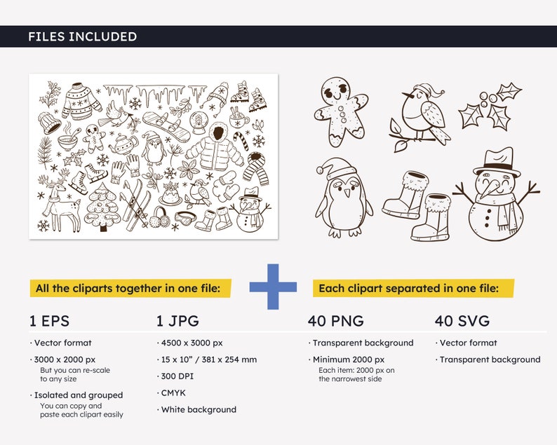 Winter Doodle Clip Art Set, Seasonal Objects, Cold Weather Illustration ...