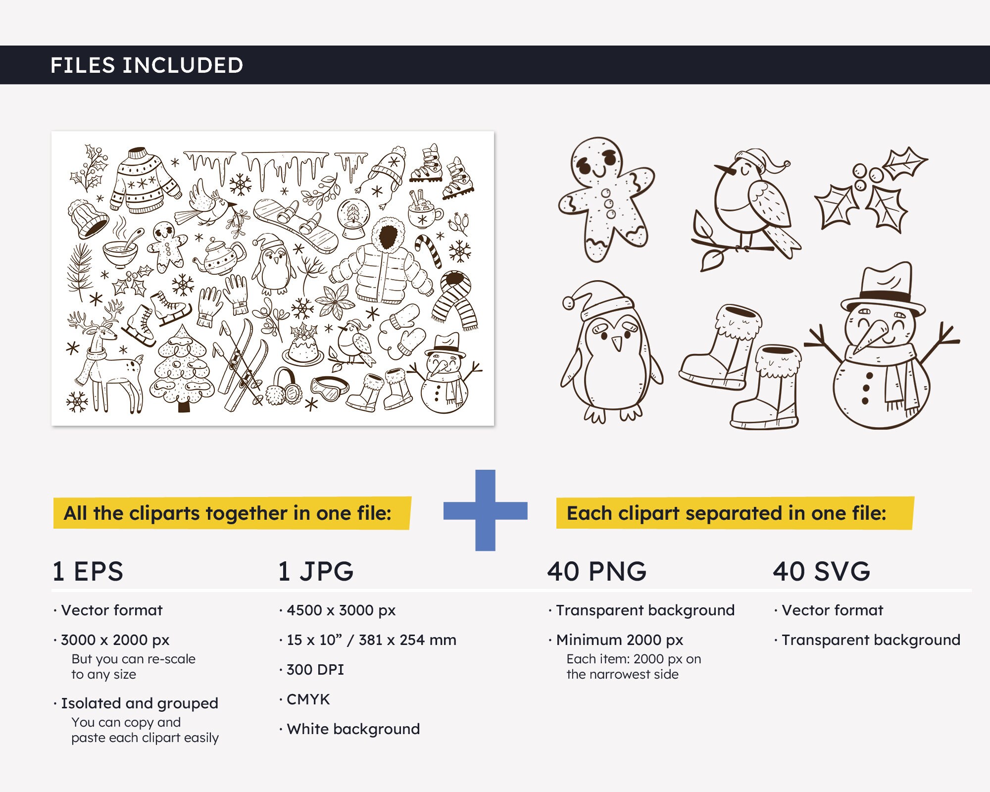 Winter Doodle Clip Art Set, Seasonal Objects, Cold Weather Illustration ...