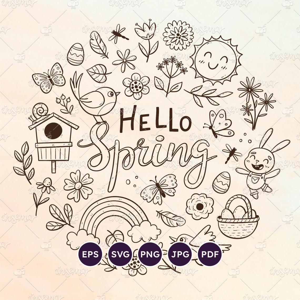 Spring Doodles SVG, Cute Spring Clipart Set, Seasonal Spring, Floral ...
