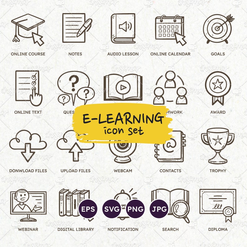 E-learning Icon Set, School Icons, Line Art Online Course, Lessons and ...