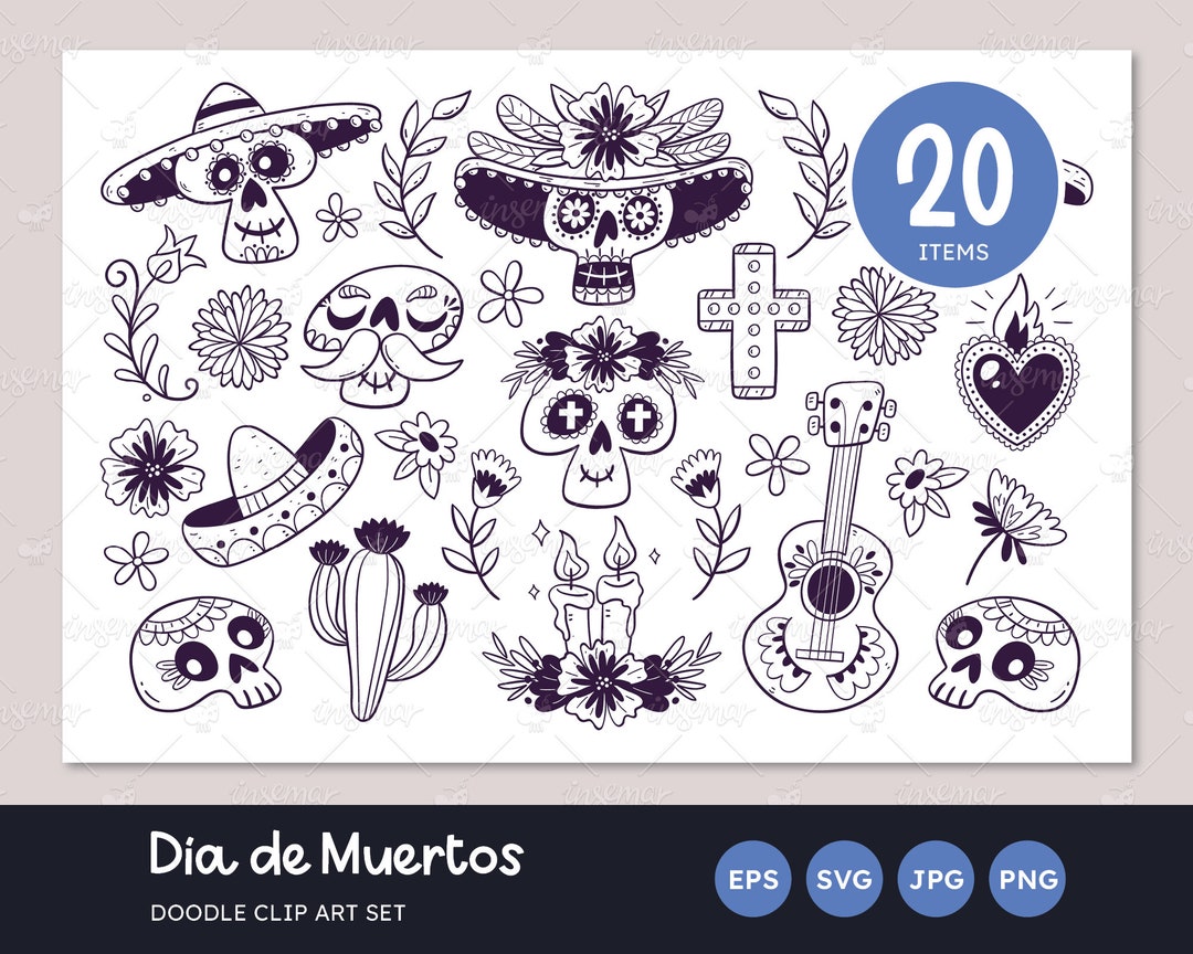Day of the Dead Doodle Clip Art Set Dia De Los Muertos - Etsy