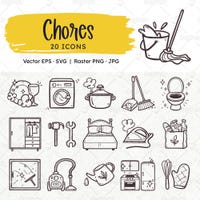 Kids Chores Clipart, Daily Routine Icons in Color and in Outline, chore ...