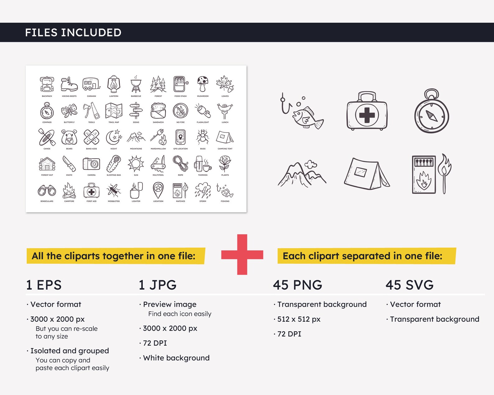Camping & Outdoor Doodle Icon Set, Adventure EPS Vector, Transparent ...