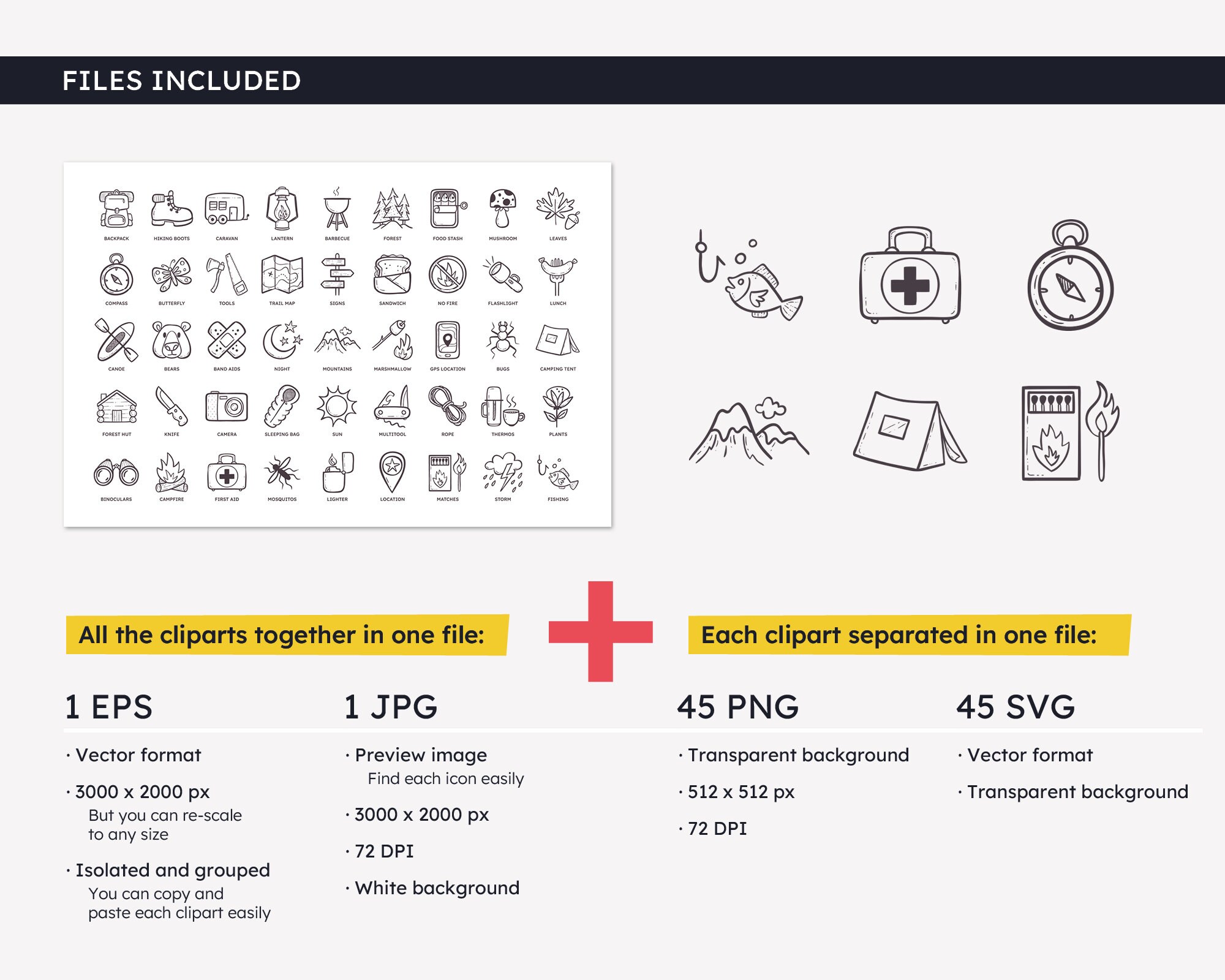 Camping & Outdoor Doodle Icon Set, Adventure EPS Vector, Transparent ...