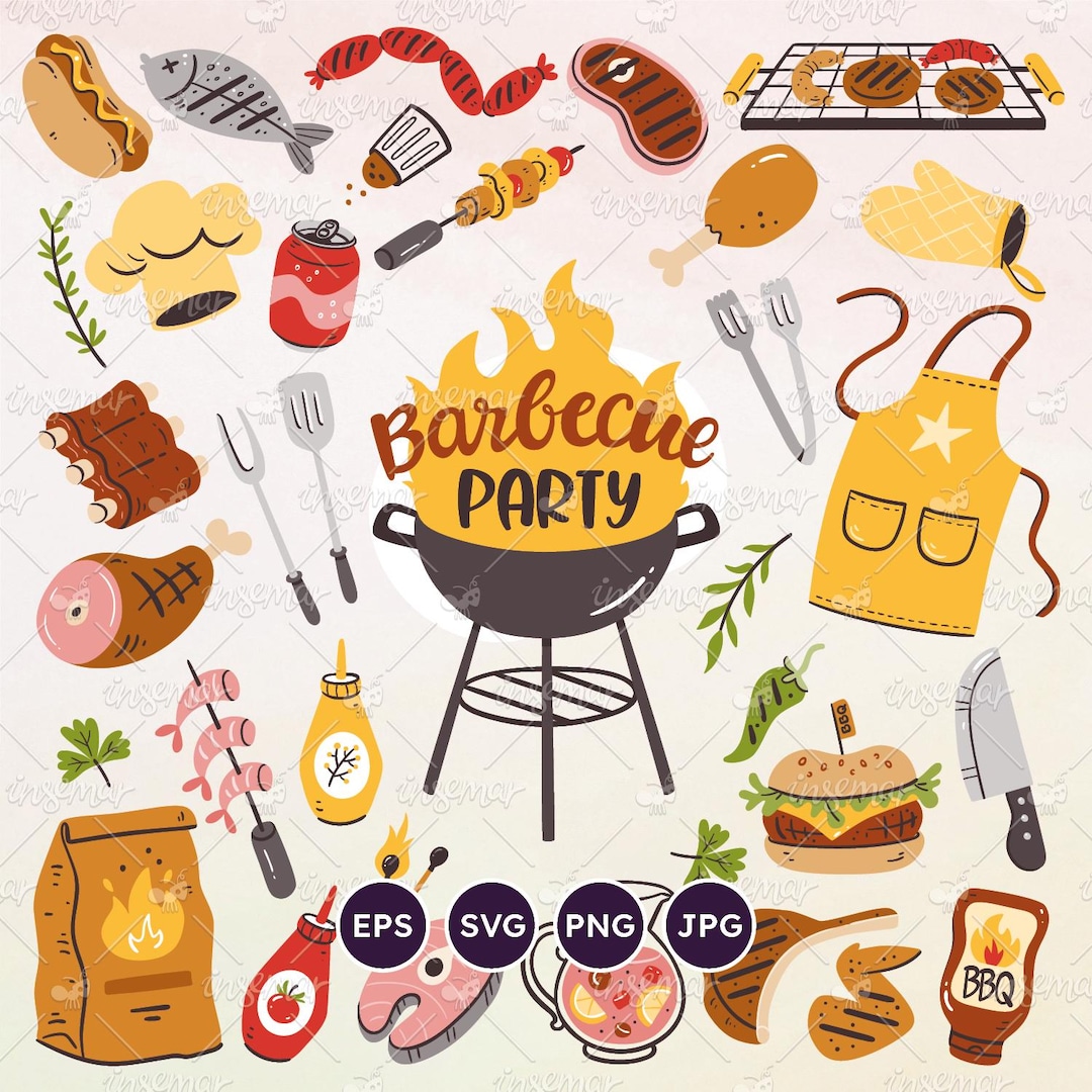 Barbecue Party Clip Art, Bbq Illustration, Grill Party, Picnic ...