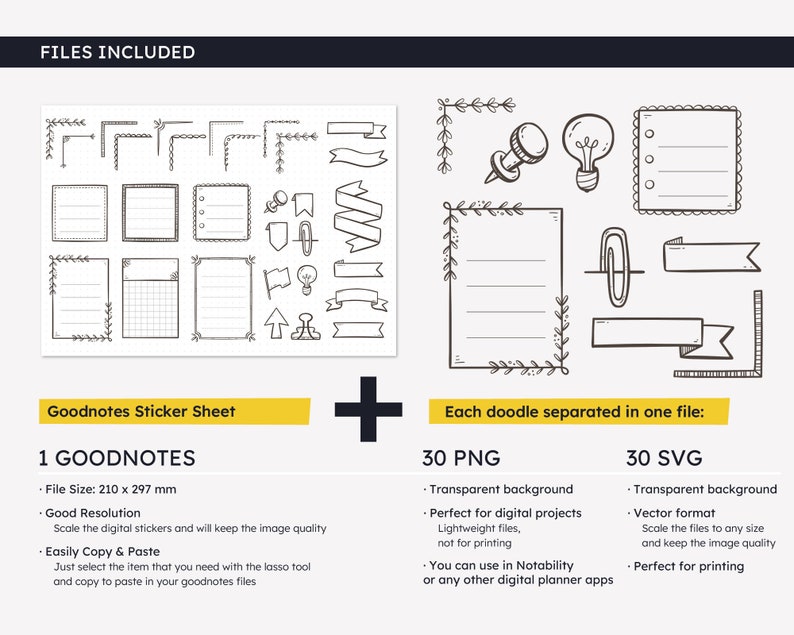 Digital Stickers for Planners, Hand Drawn Design Elements, Bullet ...