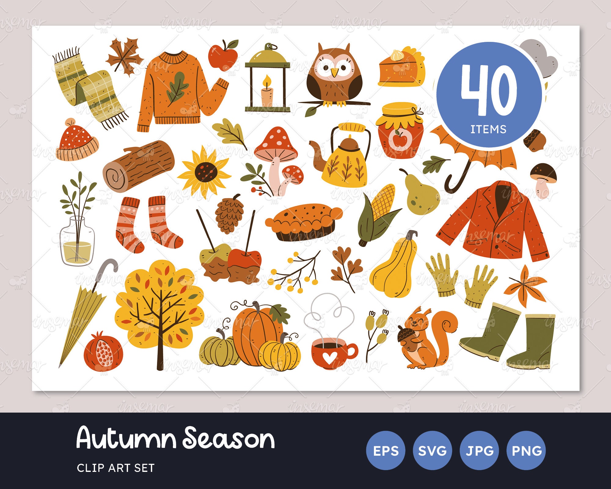 Autumn Clip Art Collection Cute Autumn Seasonal Elements - Etsy