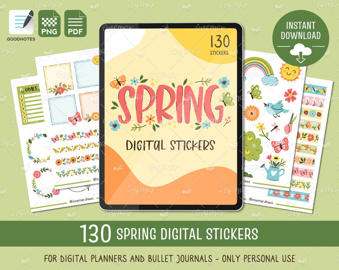 Spring Digital Stickers, Spring Stickers, Seasonal Stickers, Pre ...