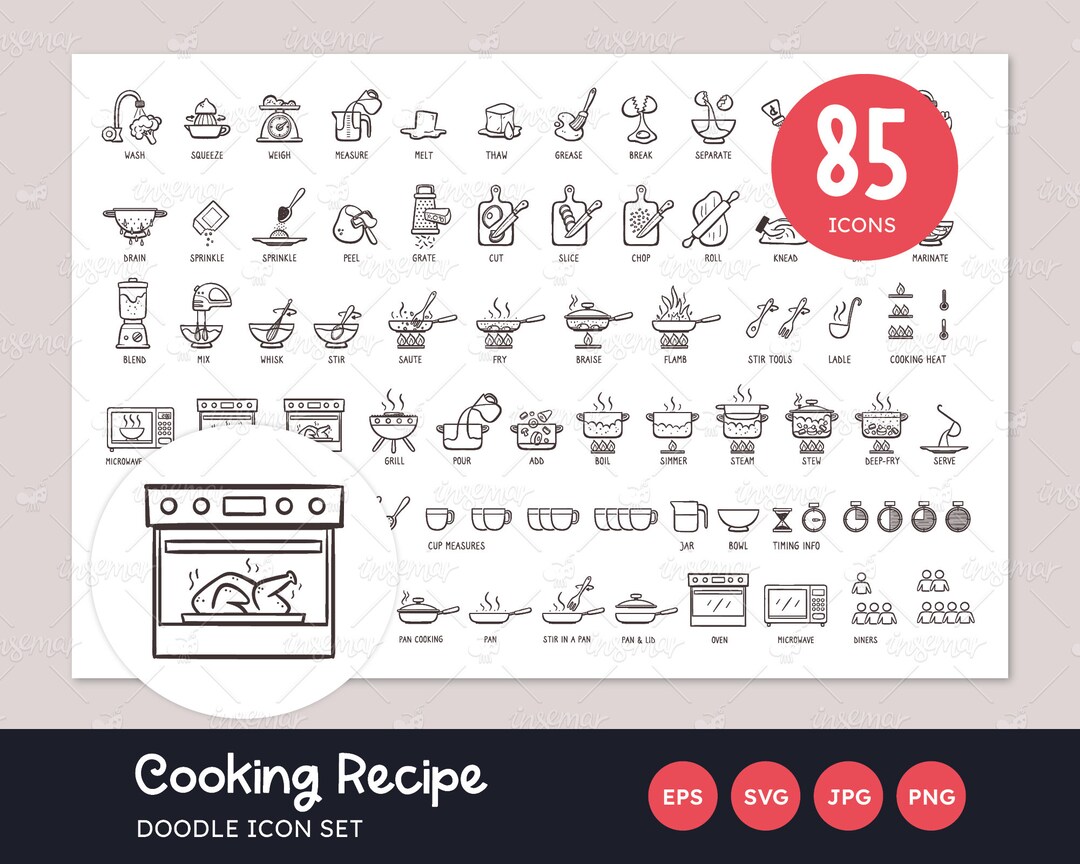 Cooking Icon Set, Kitchen Cooking Doodle Icons, Cooking Recipe Icons ...