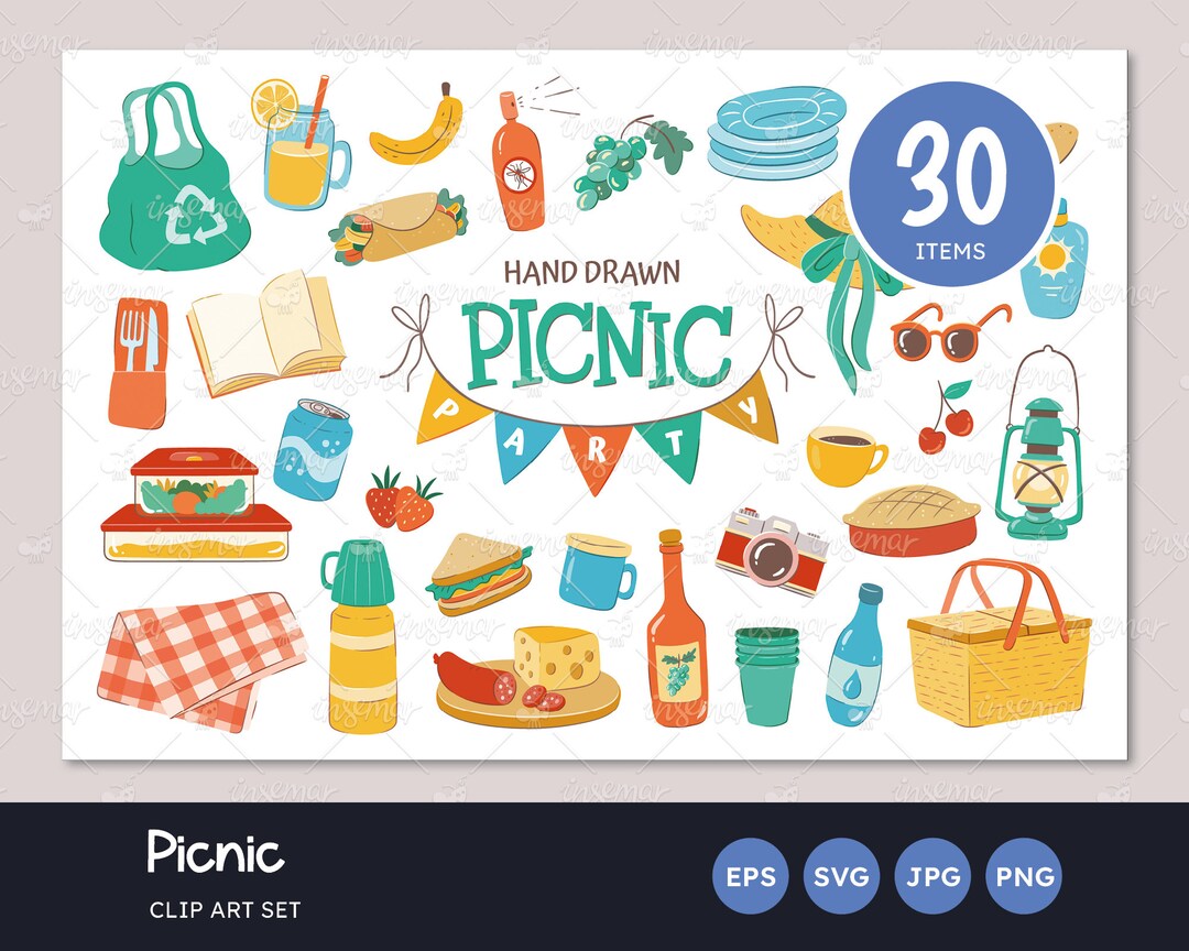 Picnic Party Clip Arts, Picnic Essential Kit, Bullet Journal Items ...