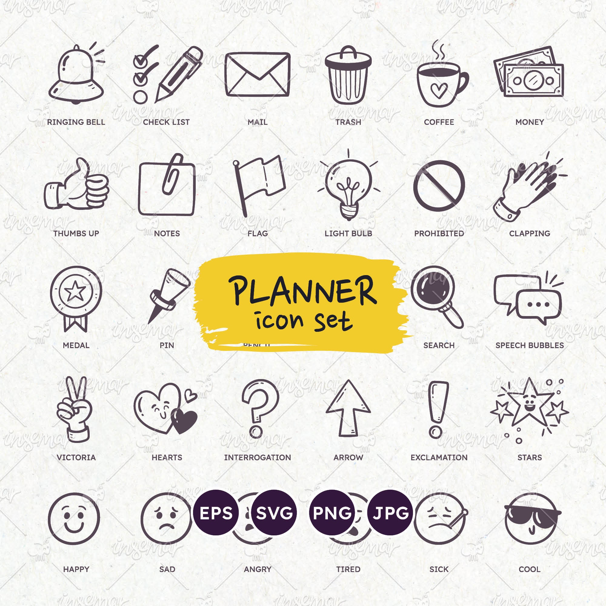 PLANNER Icon Set, Doodle Journaling Stickers, Calendar Icons, Essential ...