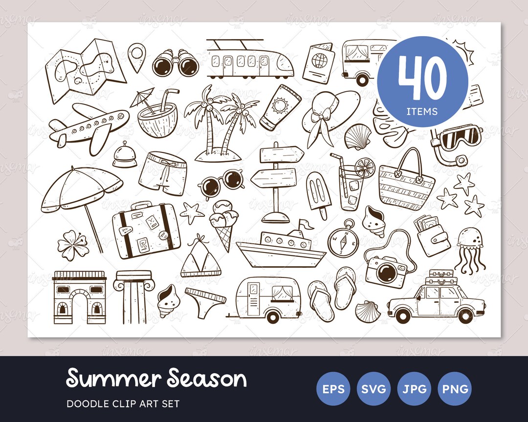 Summer Doodle Cliparts, Holidays Doodles, PNG Transparent, SVG Files ...