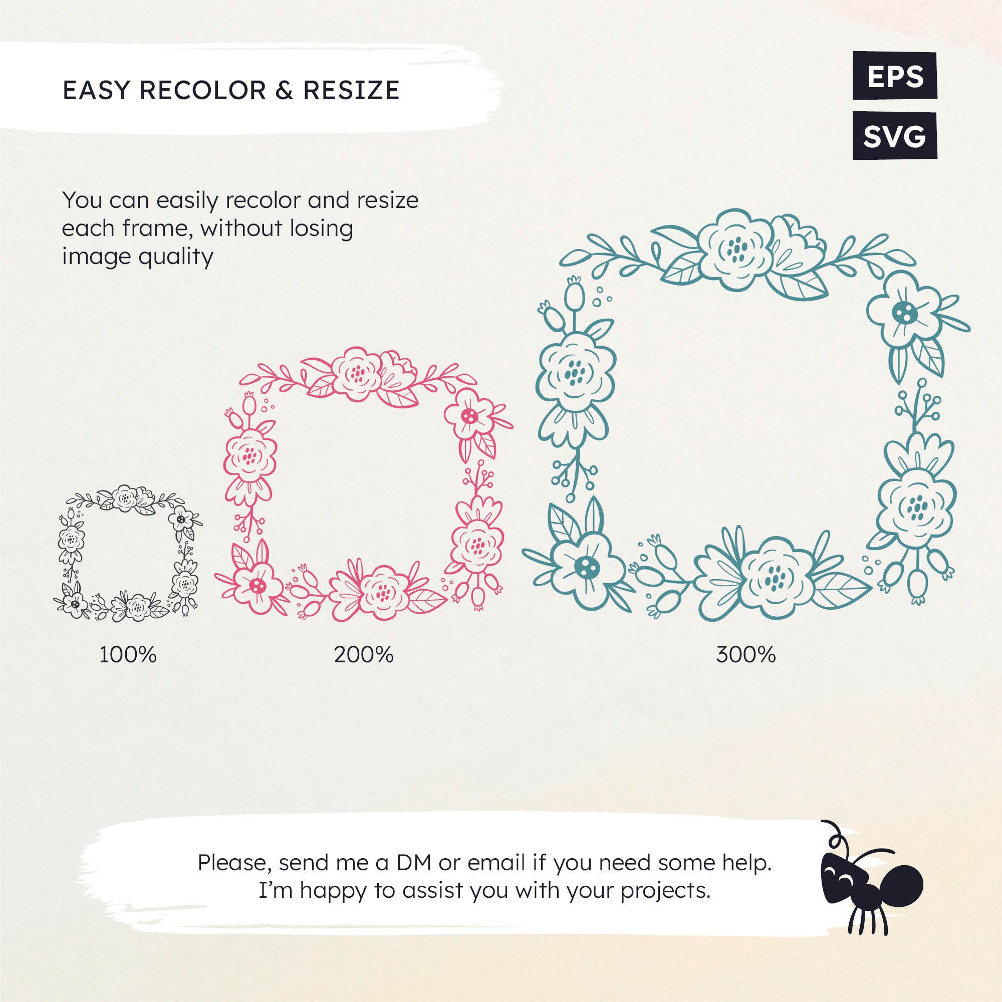 Floral Frames SVG, Botanical Frame Set, Wedding Floral Frames, Square ...