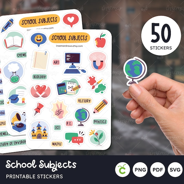 Printable School Subject Sticker - Etsy