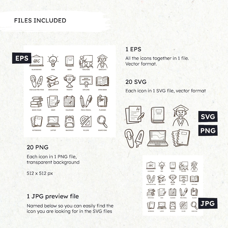 Shool Icon Set, Doodle School Icons, Line Art Back to School ...