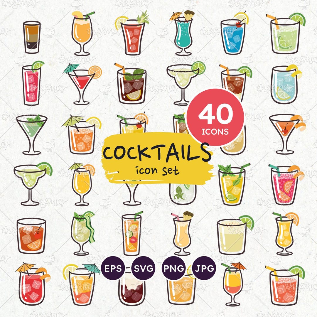 Cocktail Icon Set: Hand-drawn Spirit Drinks Clipart (SVG, PNG, EPS) - Etsy