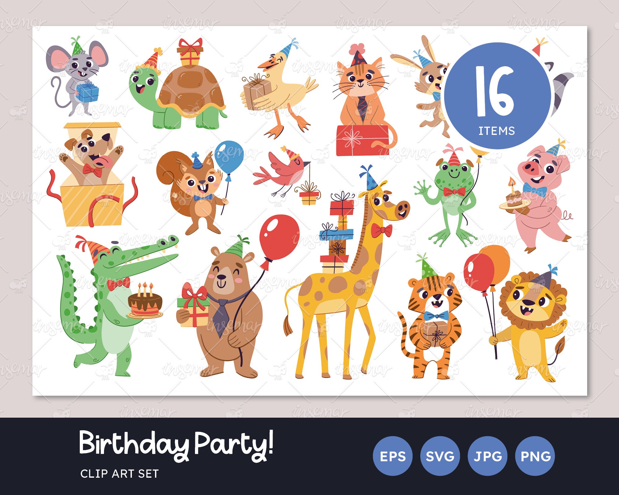 Party Animals SVG, Birthday Party Cliparts, Cartoon Animals, Happy ...